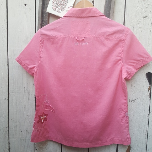 Life Is Good | Tops | Life Is Good Pink Button Up Camp Style Shirt Sz M ...